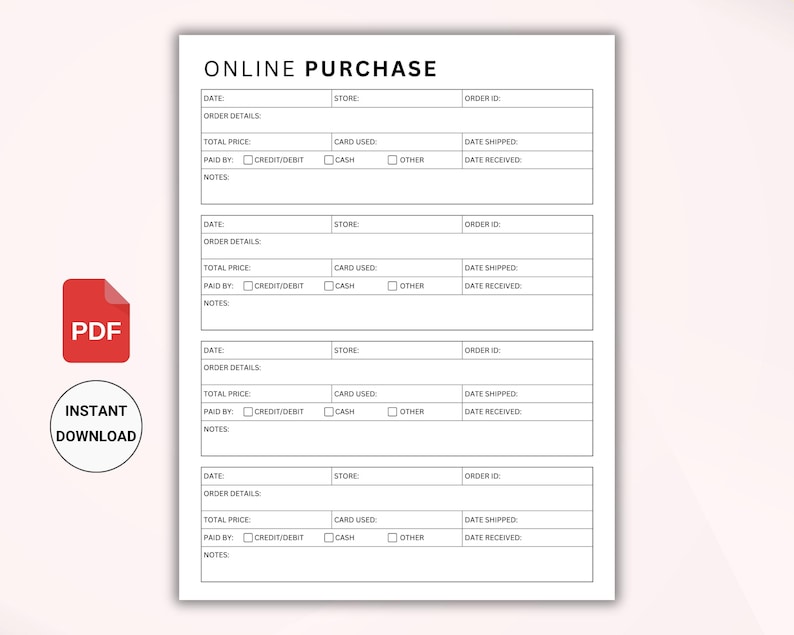 Online Purchases Tracker Printable. Online Shopping Tracker. Order ...