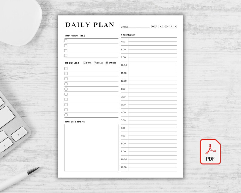 Printable Daily Plan. Daily to Do List. Daily Schedule. Time Blocking ...