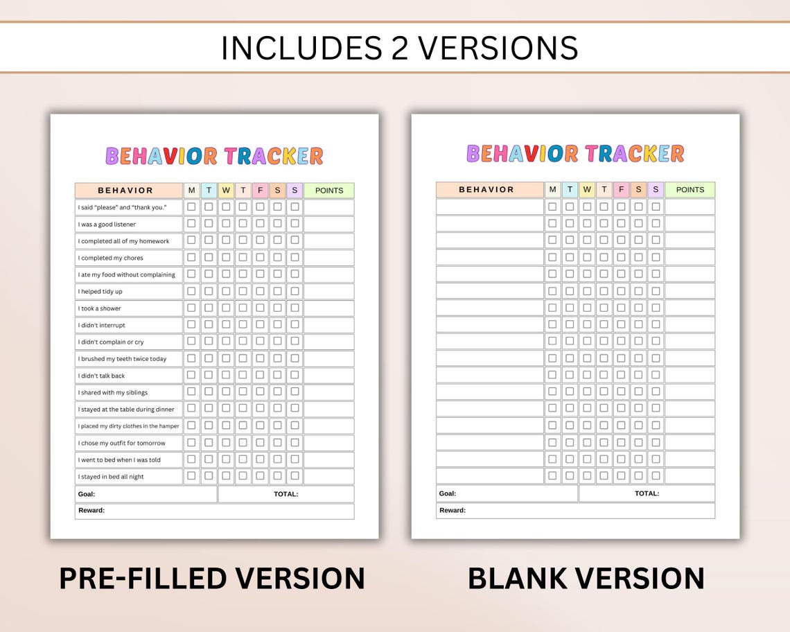 Editable Behavior Tracker for Kids. Kids Reward Chore Chart. Behavior ...