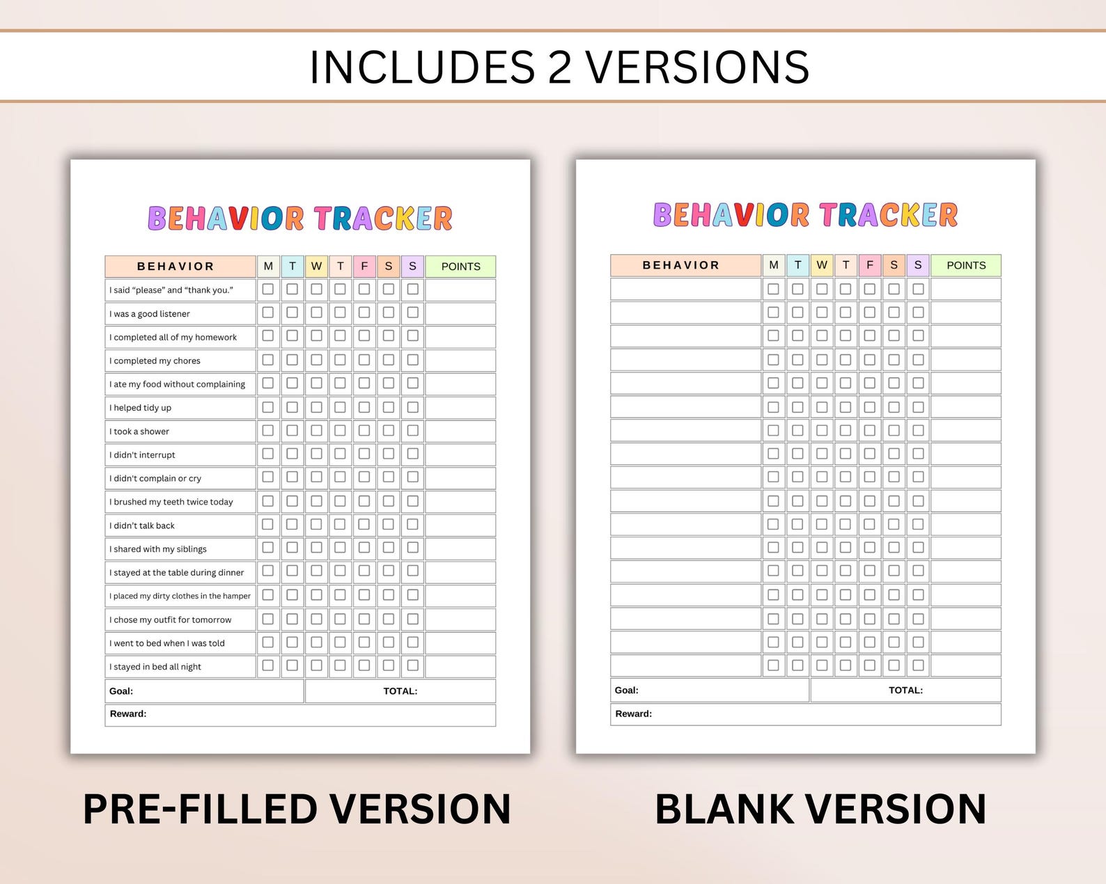 Editable Behavior Tracker for Kids. Kids Reward Chore Chart. Behavior ...