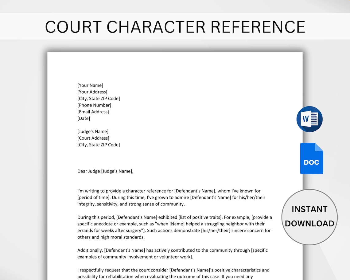 Court Character Reference Letter Template. Court Character Letter ...