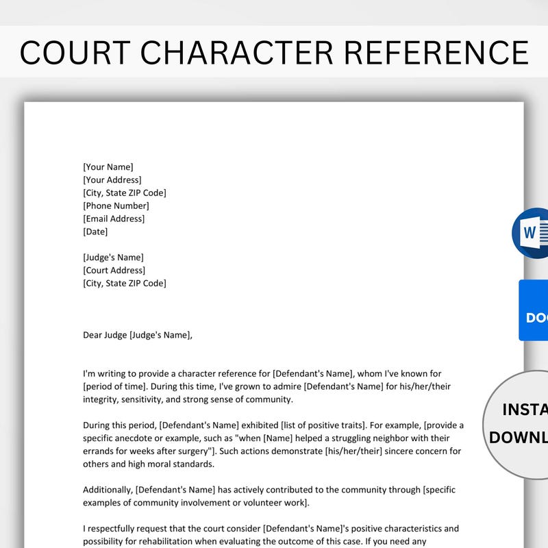 Character Reference Letter for Court - Etsy