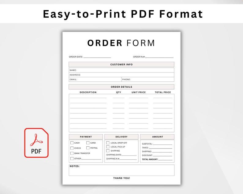 Editable Order Form Template. Printable Small Business Order Form ...