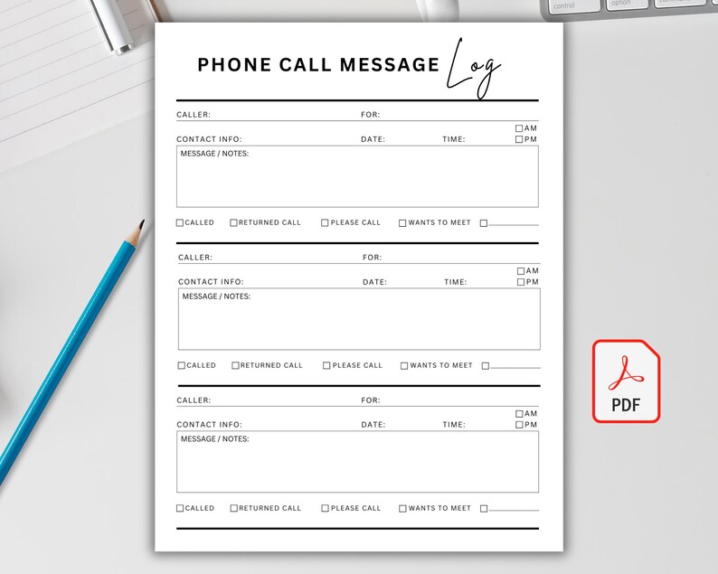 Phone Call Message Log Printable. Telephone Template. Voicemail Tracker ...
