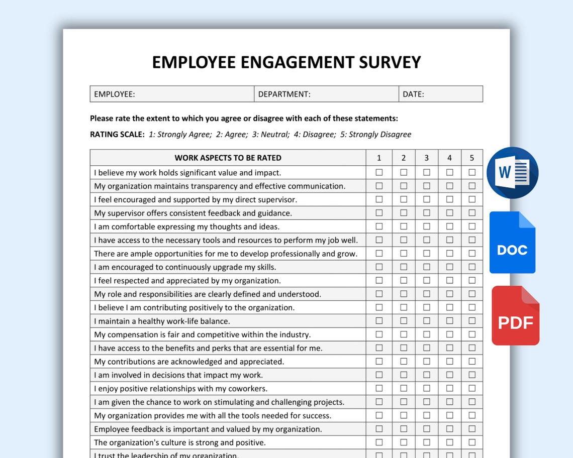 Printable Employee Engagement Survey Template | HR Survey Form ...