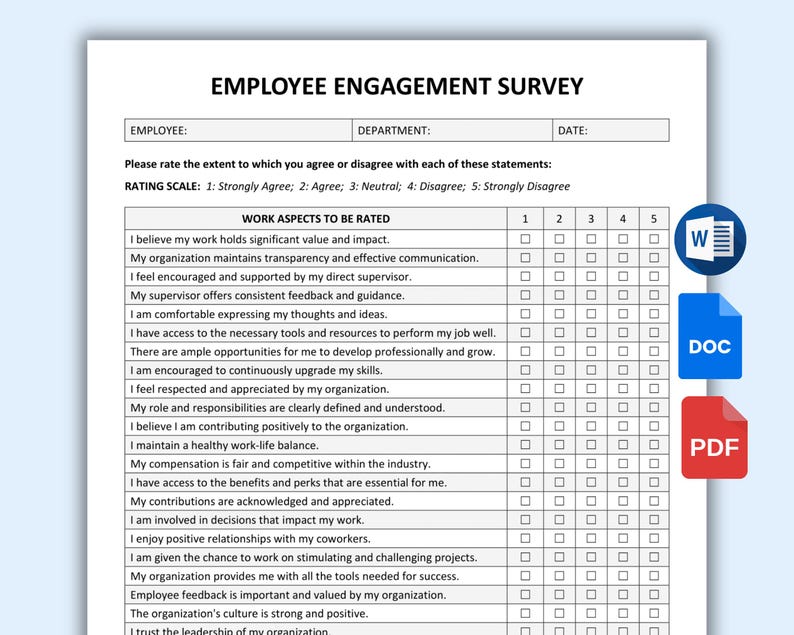 Printable Employee Engagement Survey Template | HR Survey Form ...