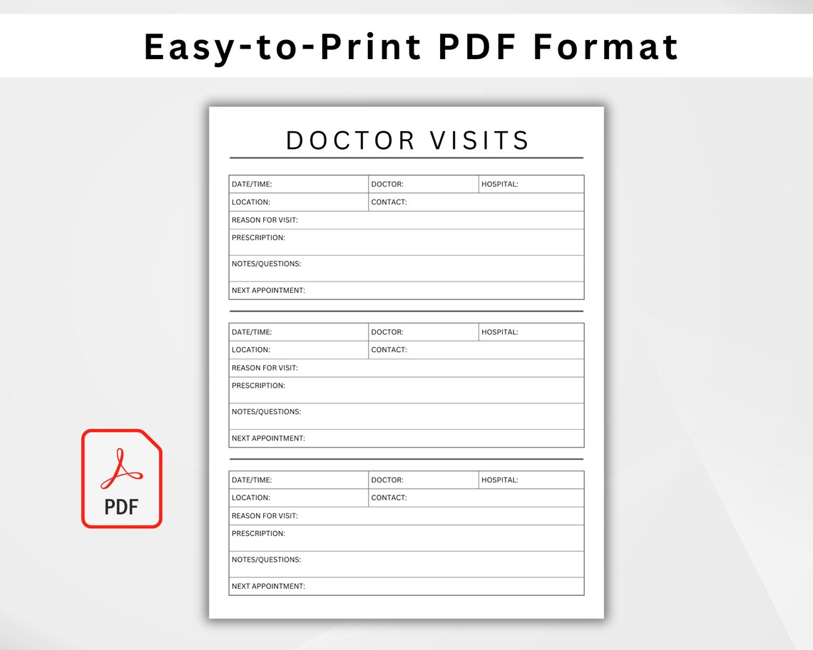 Doctor Visit Tracker. Doctor Visits Log. Health Consultation Record ...