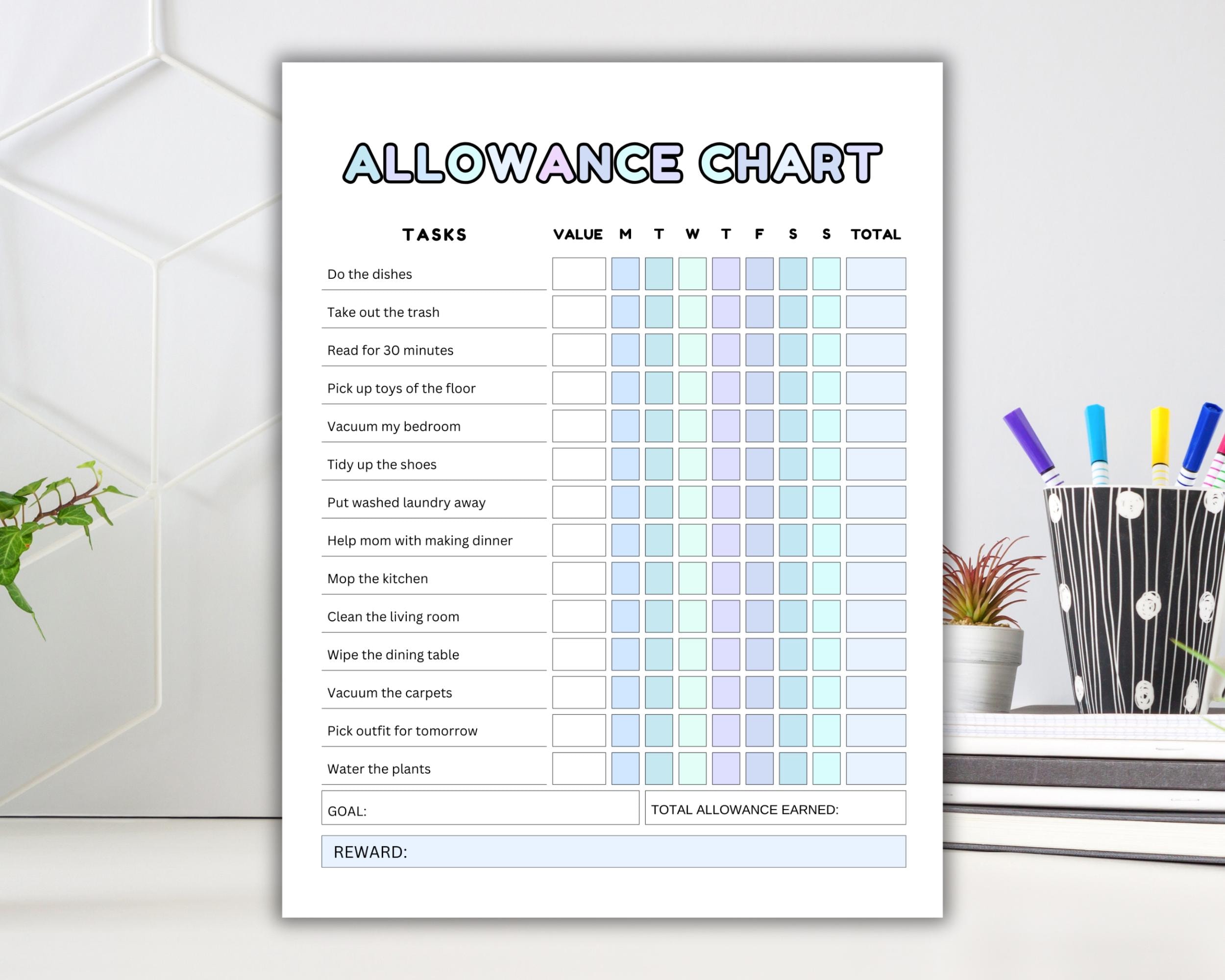 Allowance Chore Chart Printable | Kids Chore & Money Log | Budget Sheet ...