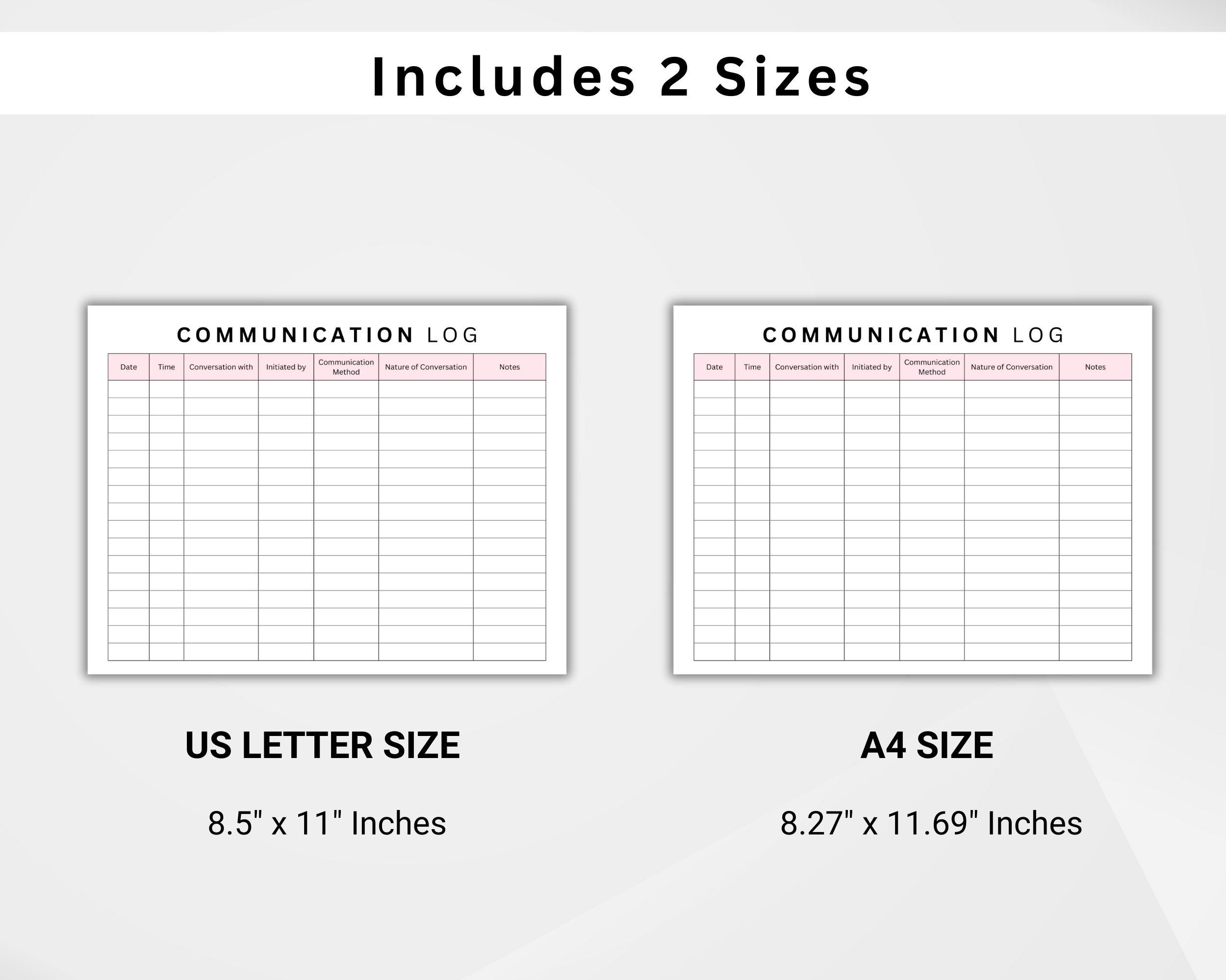 Communication Log Printable. Call Tracker PDF. Phone Call Log Small ...