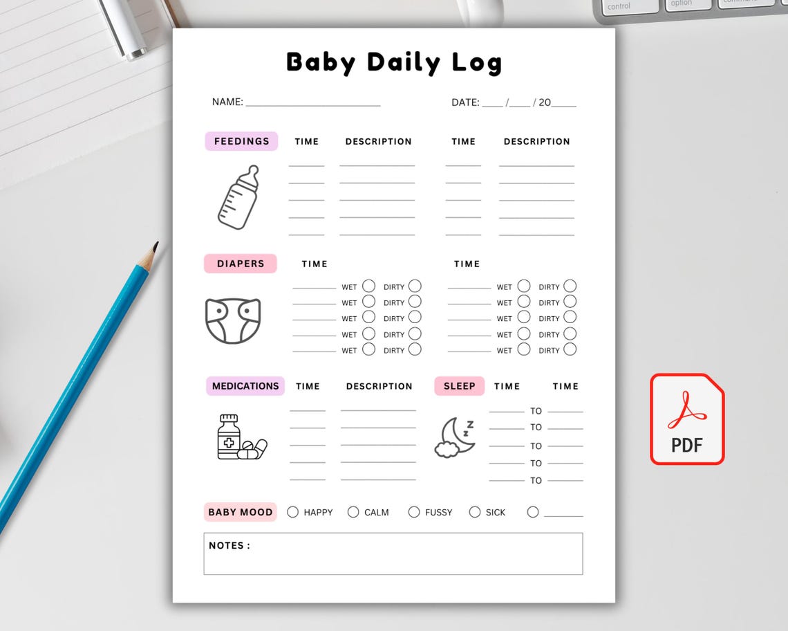 Baby Daily Log Printable | Newborn Tracker | Infant Daily Log | Nanny ...