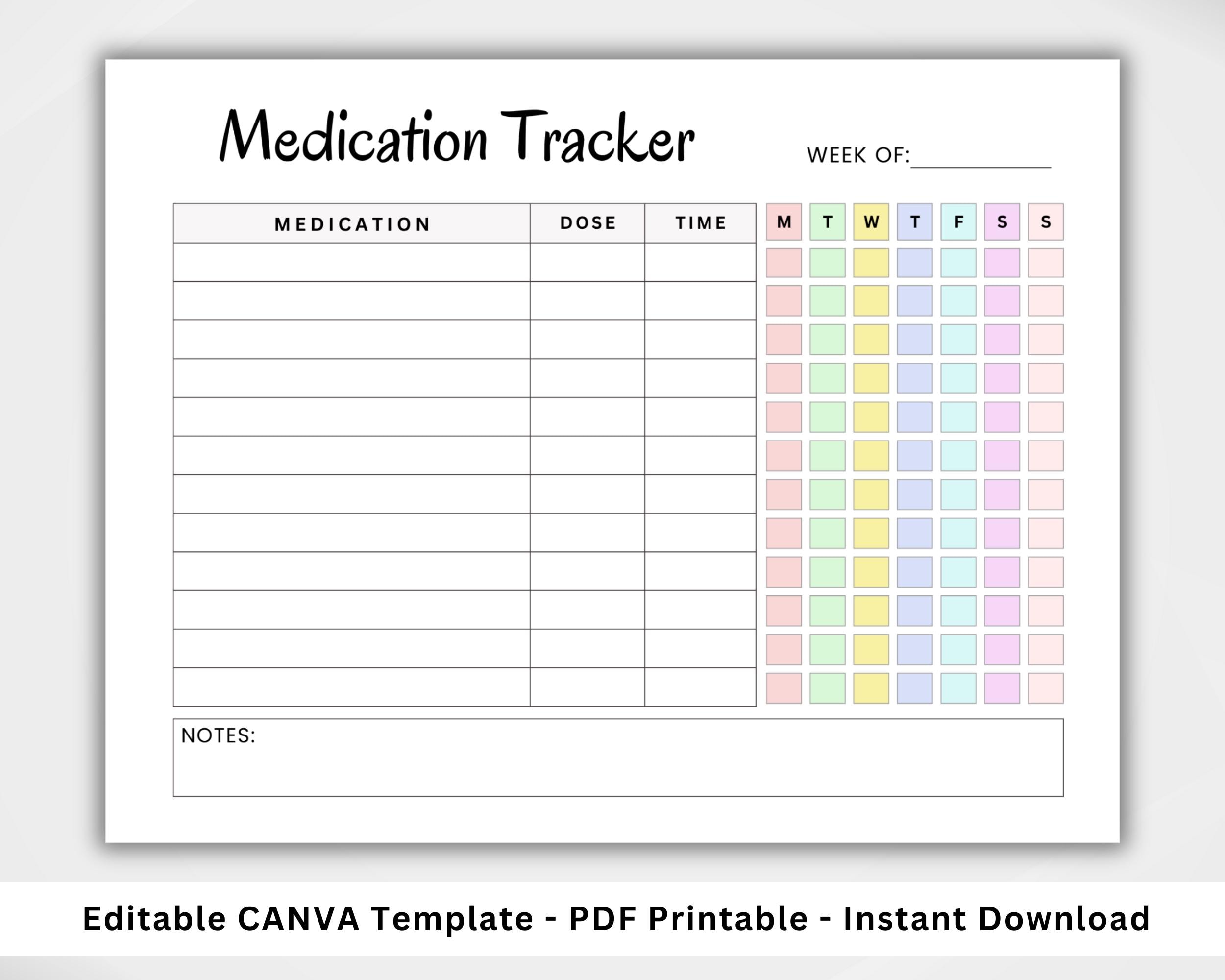 Weekly Medication Tracker. Medication Log. Printable Medication ...