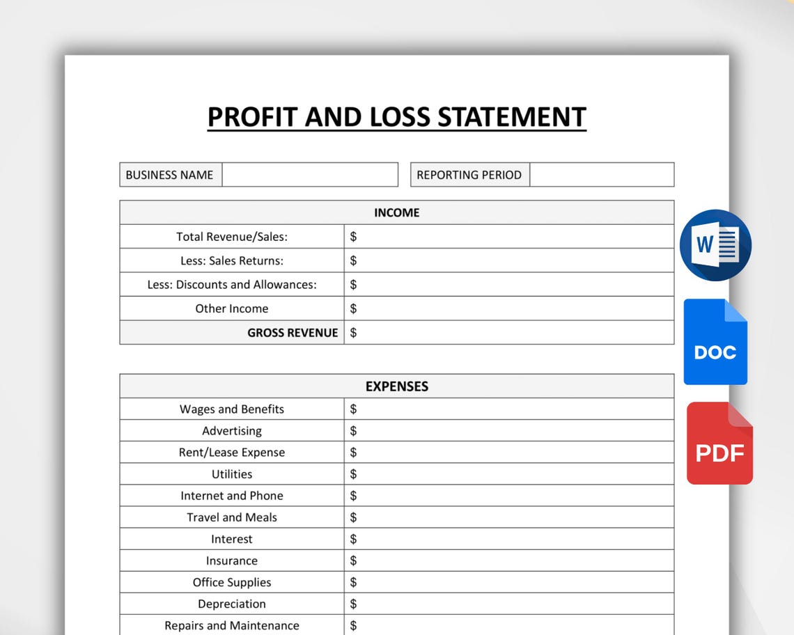 Printable Profit and Loss Statement Template. Small Business Income ...