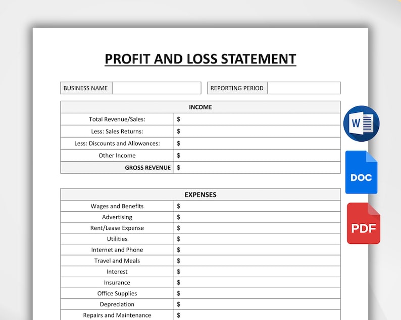 Printable Profit and Loss Statement Template. Small Business Income ...
