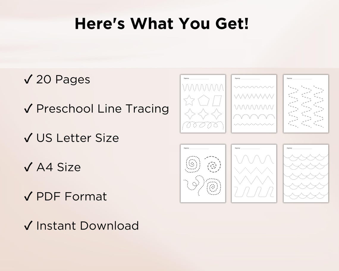 20 Preschool Line Tracing Worksheets Bundle. Printable Line Trace Page ...