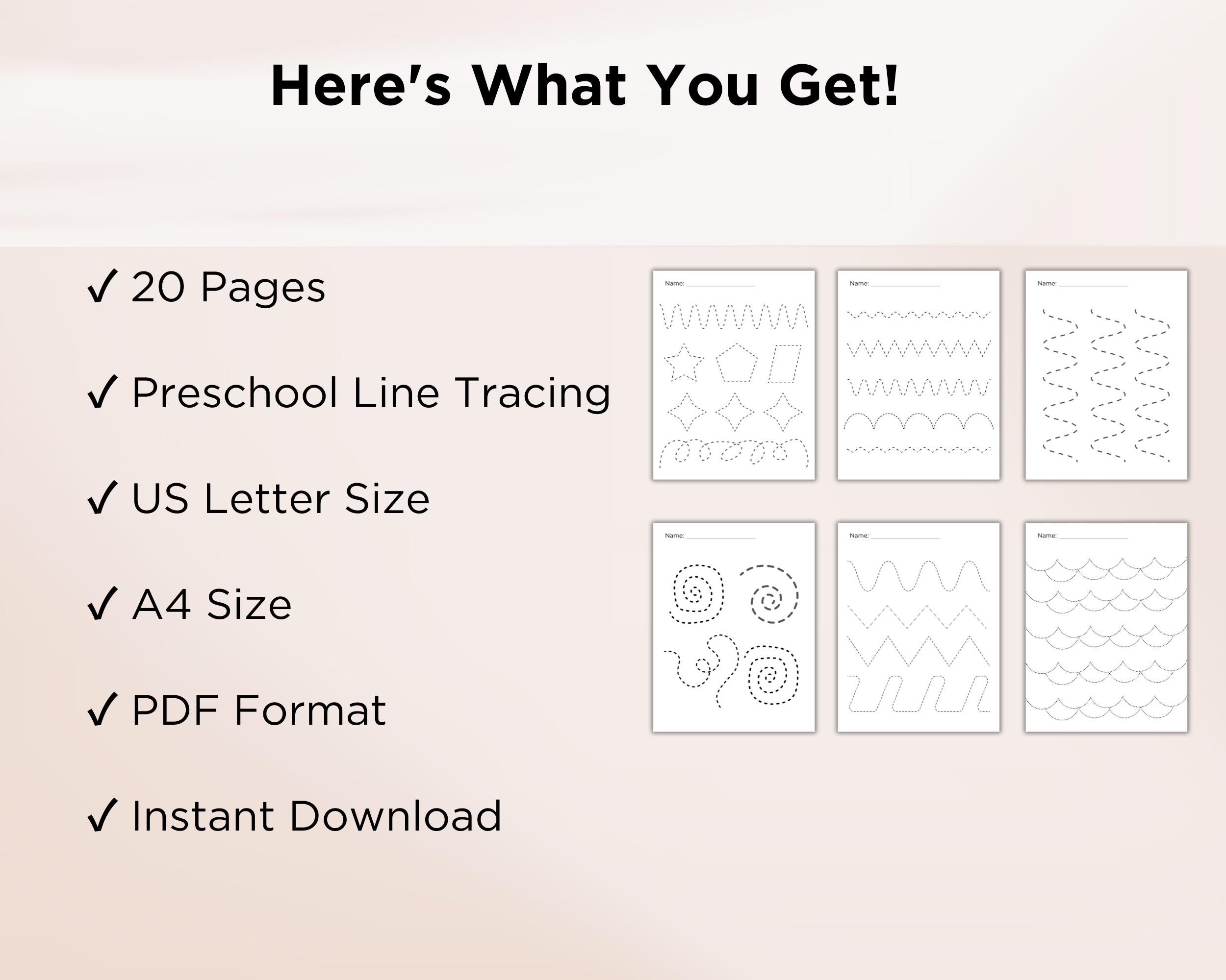 20 Preschool Line Tracing Worksheets Bundle. Printable Line Trace Page ...
