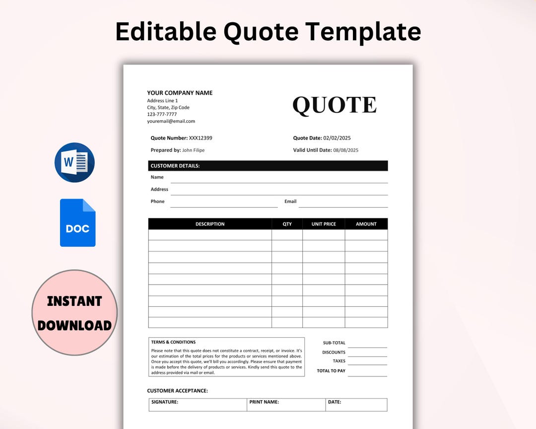 Printable Price Quote. Small Business Form. Price Quote Template ...