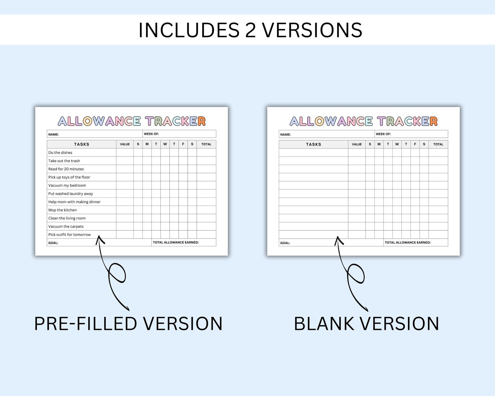 Editable Allowance Chart for Kids | Printable Chore Chart | Money ...