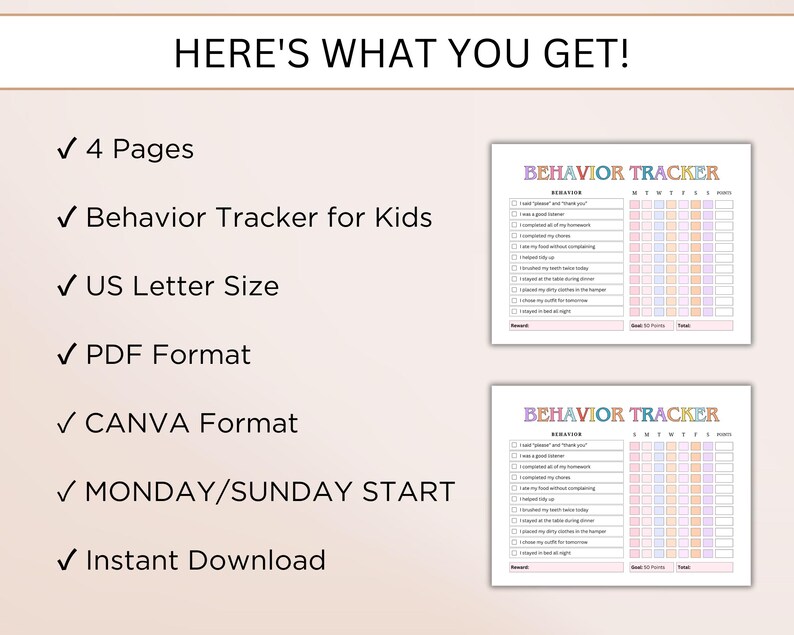 Daily Behavior Chart for Kids Printable, Good Behavior Tracking ...