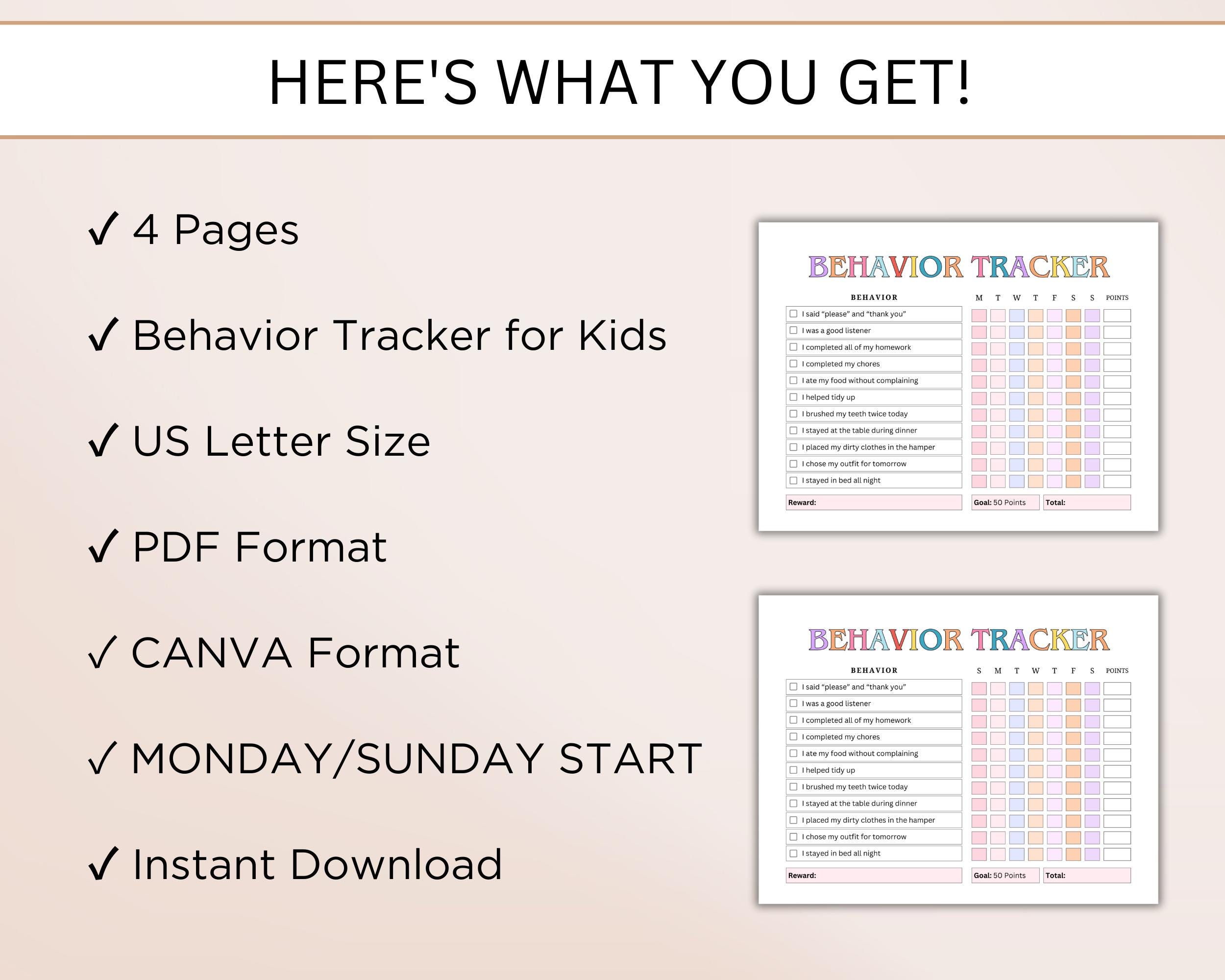 EDITABLE Behavior Chart for Kids. Daily Good Behavior Tracking ...