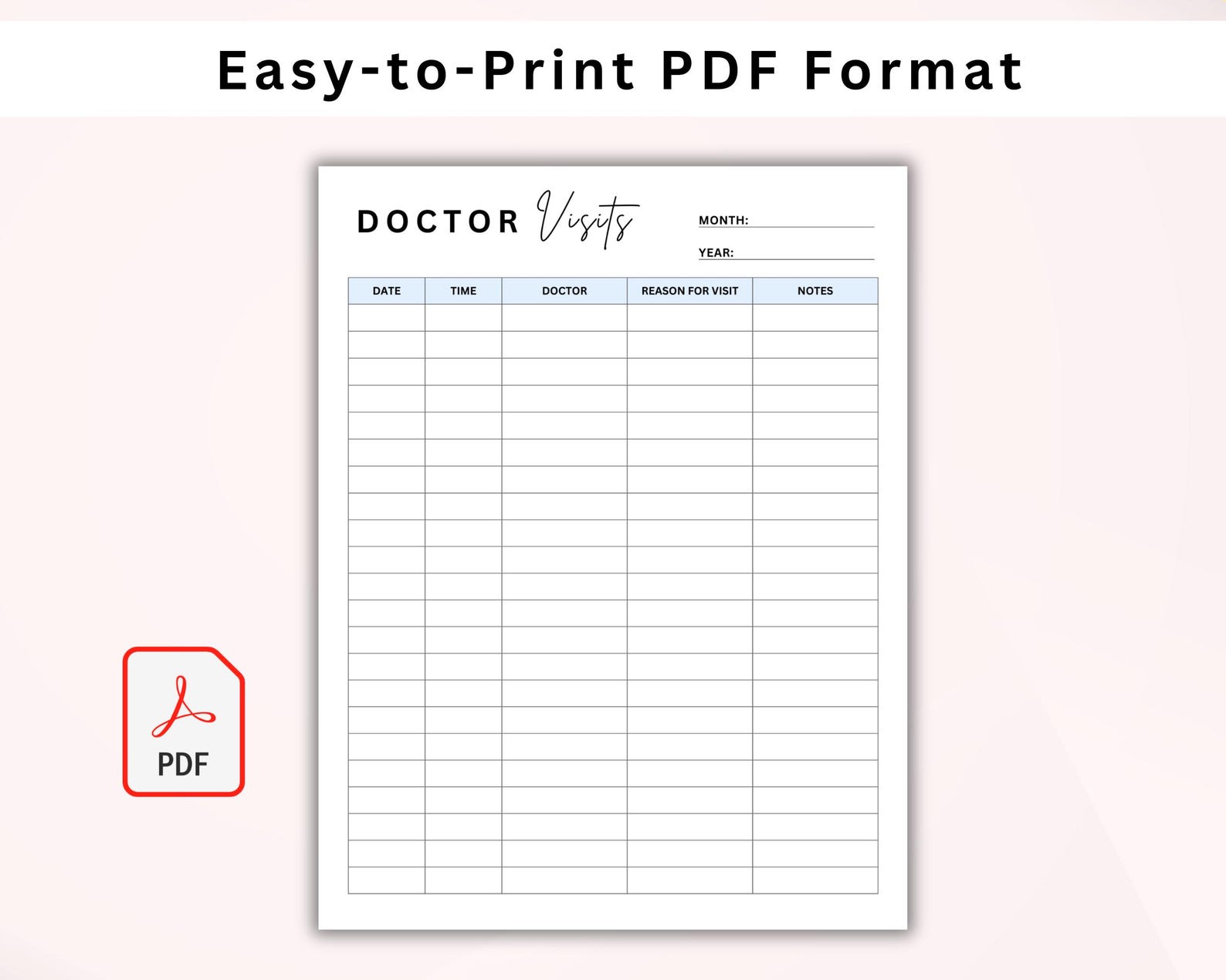 Doctor Visit Log: Printable Medical Appointment Tracker (PDF Template ...