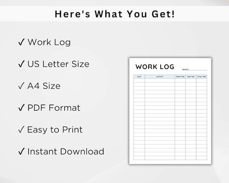 Daily Timesheet Log Printable PDF, Employee Work Hours Tracker ...