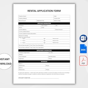 EDITABLE Landlord Rental Application Form. Tenant Rental Application ...