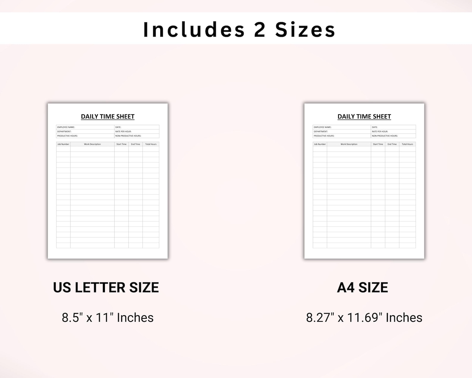 Employee Timesheet: Printable Work Hours Log (PDF Template, Instant ...