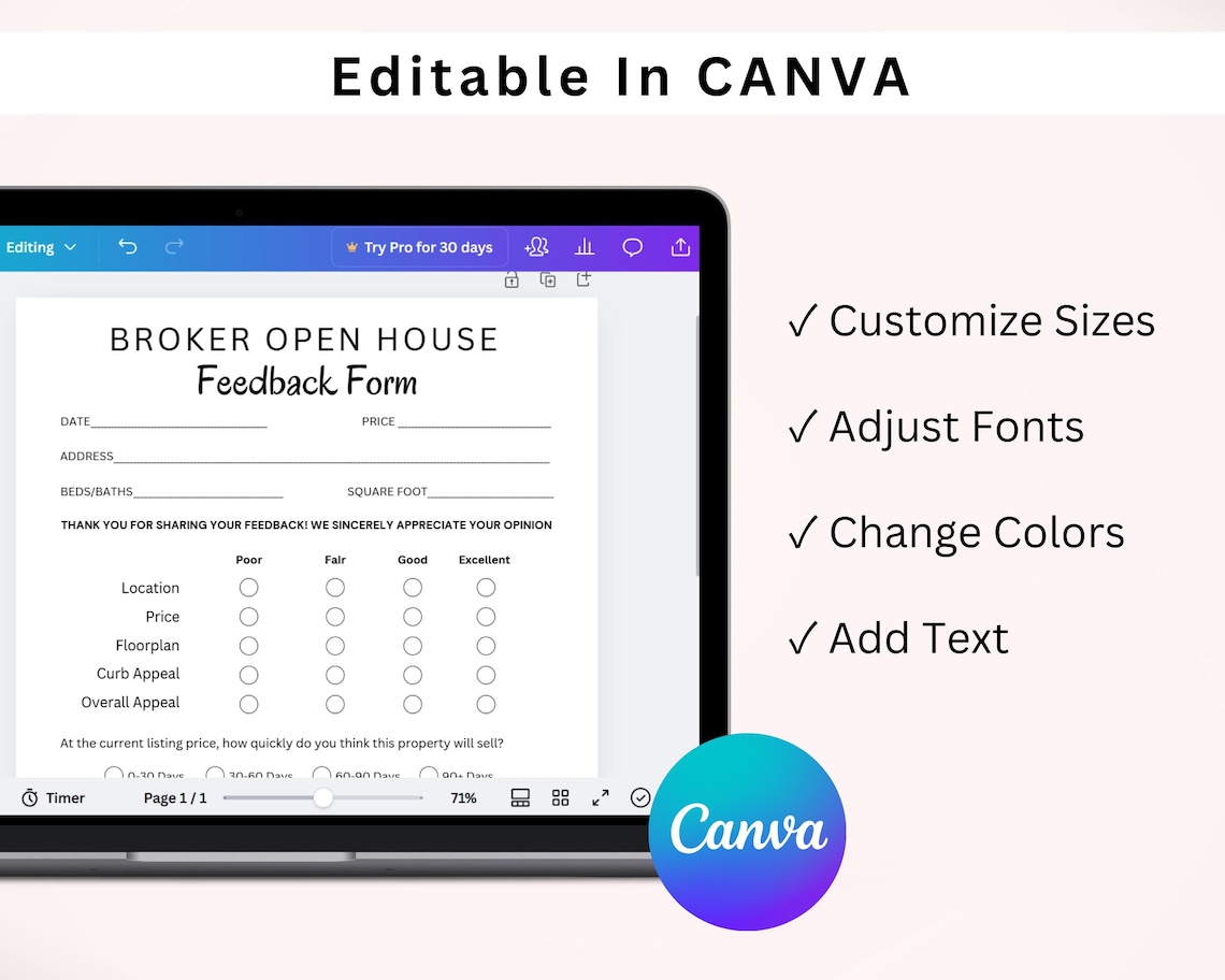 EDITABLE Broker Open House Feedback Form. Printable Real Estate Agent ...