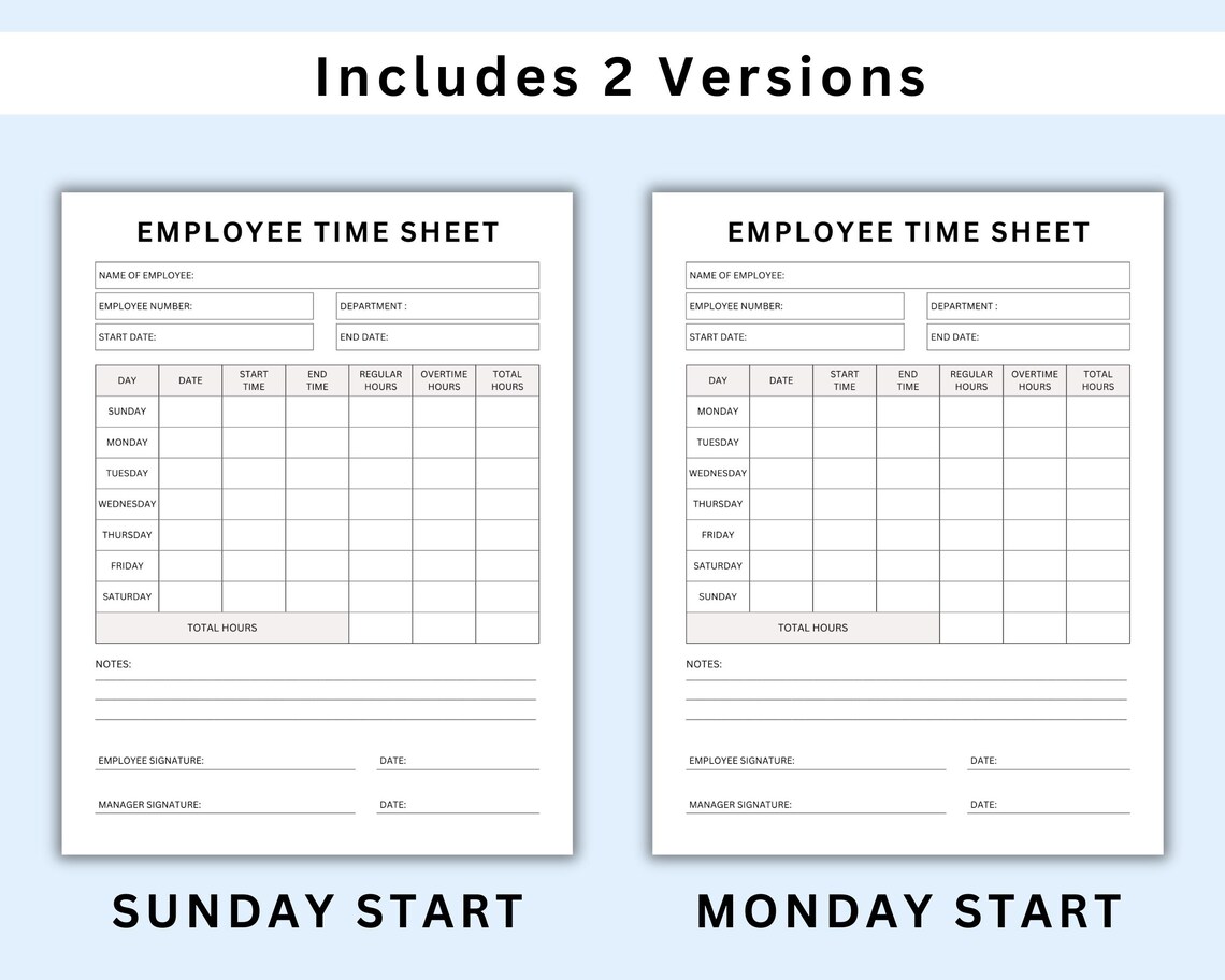 Printable Employee Time Sheet | Weekly Timesheet Template | Staff Work ...
