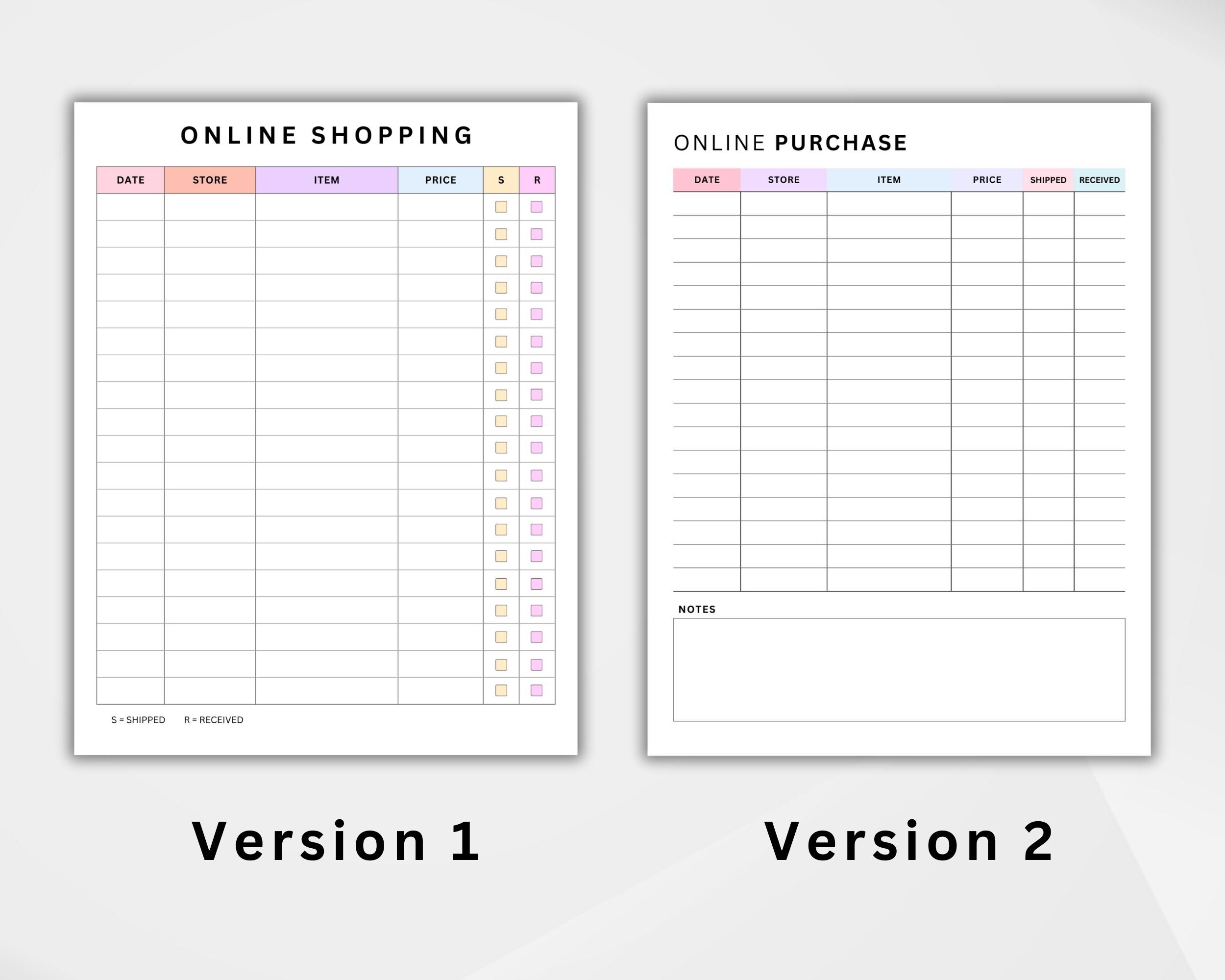 4 Online Purchases Tracker Printable. Online Shopping Tracker. Order ...