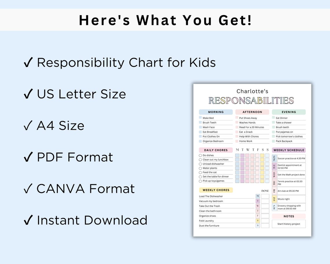 Tableau des responsabilités pour les enfants. Modèle de calendrier de ...