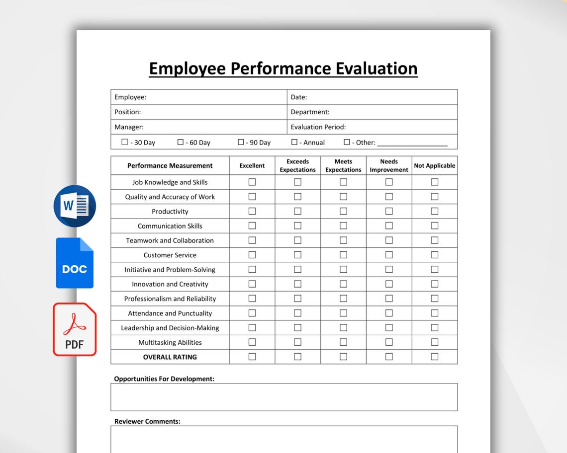Editable Employee Performance Evaluation Template. Employee Performance ...