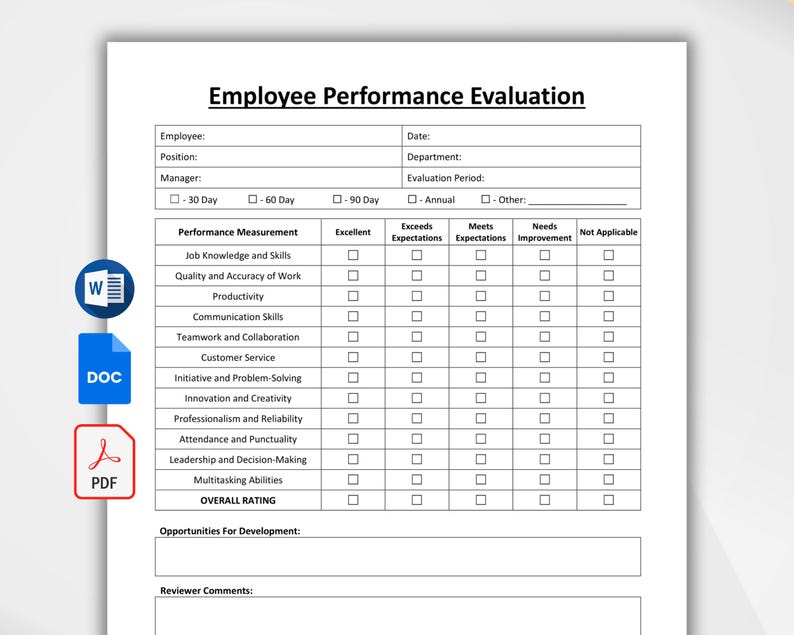 Editable Employee Performance Evaluation Template. Employee Performance ...