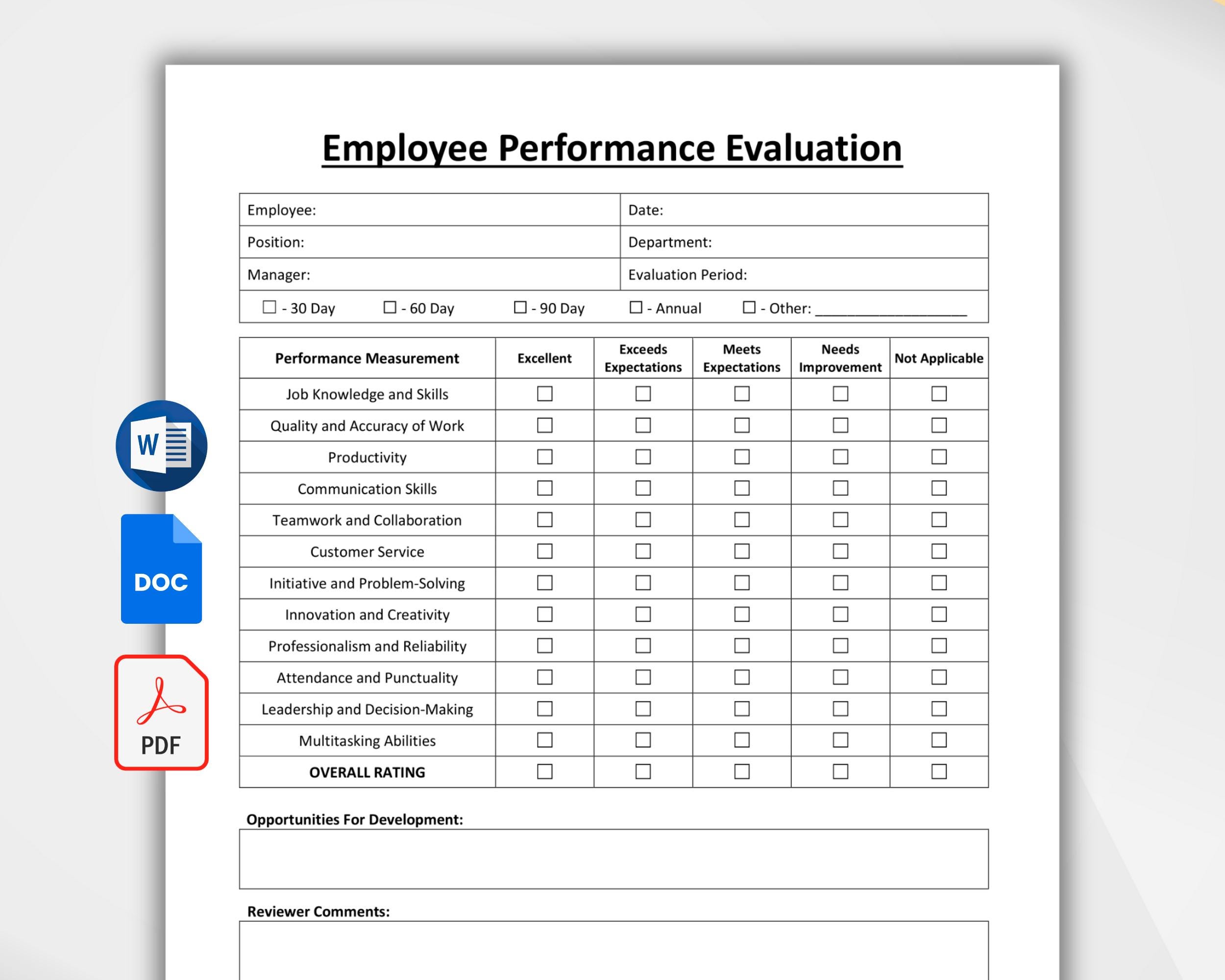 Editable Employee Performance Evaluation Template. Employee Performance ...