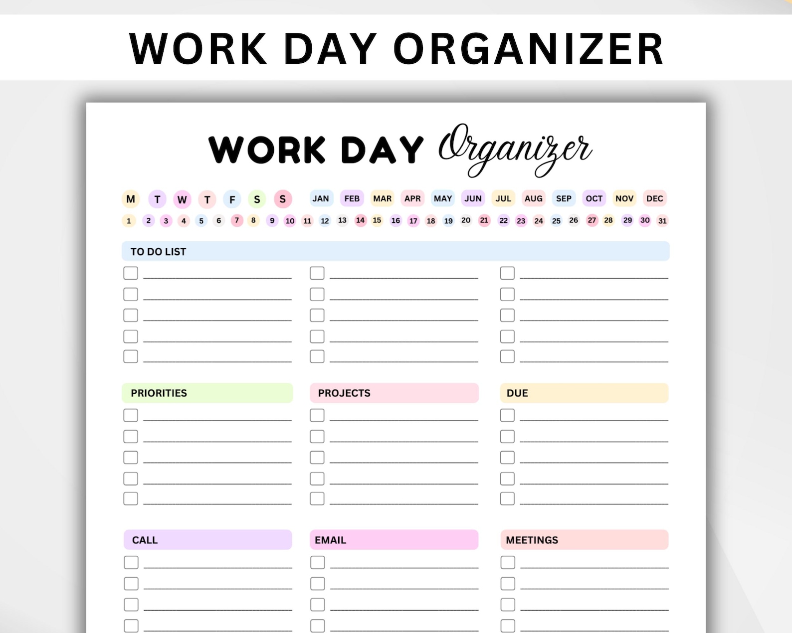 Printable Work Day Schedule Template. Daily Productivity Planner. Work ...