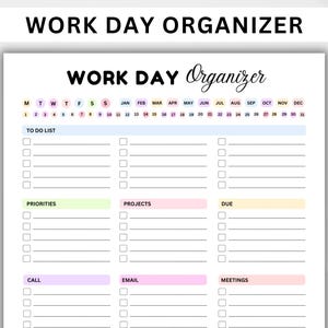 Printable Work Day Schedule Template. Daily Productivity Planner. Work ...