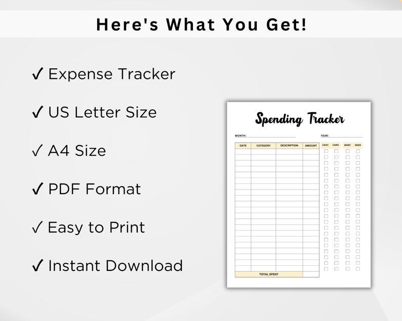 Monthly Spending Tracker Printable PDF. Expense Tracker. Monthly Budget ...