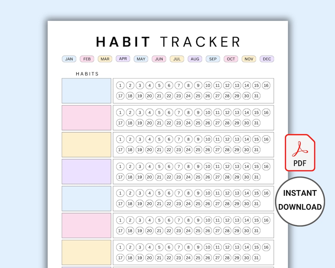 Simple Daily Habit Tracker Printable PDF, Everyday Habit Tracker ...
