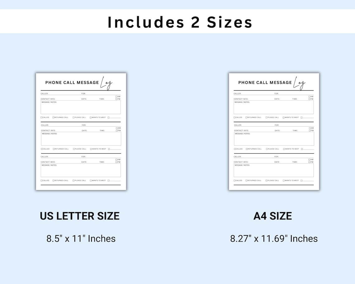 Phone Call Message Log Printable. Telephone Template. Voicemail Tracker ...