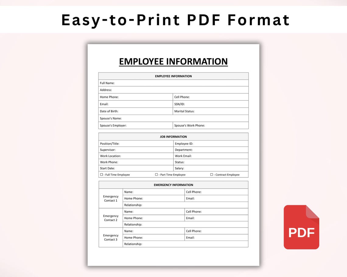 Employee Information Form. New Hire Forms. HR Templates. Employee ...