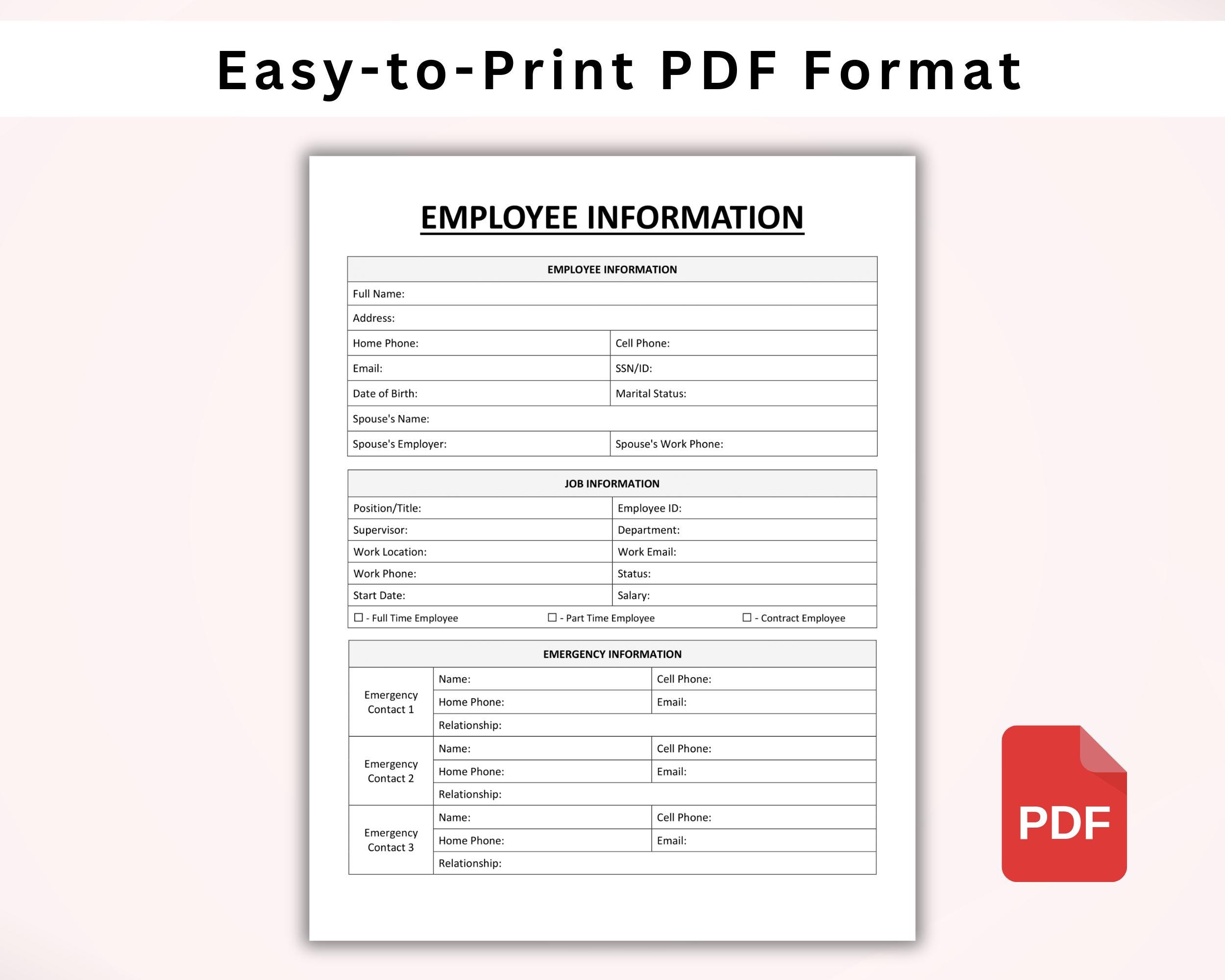 Employee Information Form. New Hire Forms. HR Templates. Employee ...