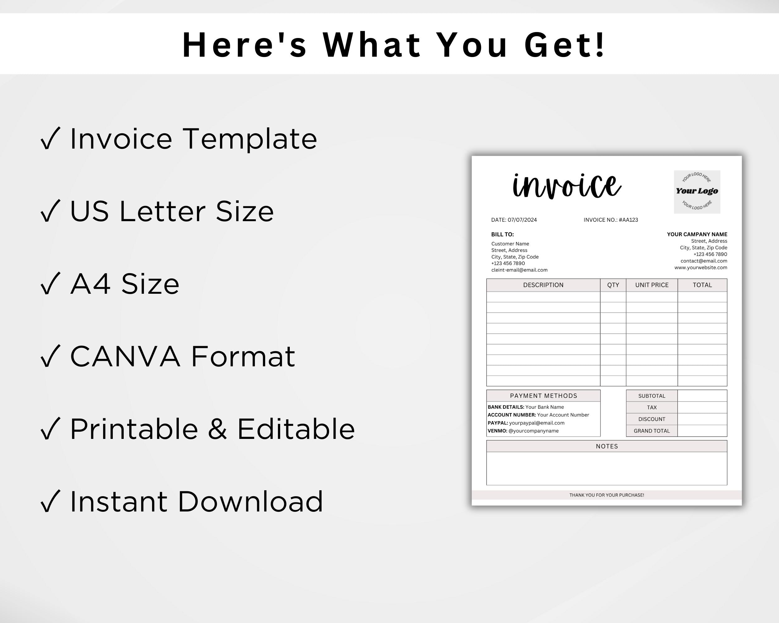 Invoice Template. Invoice Form. Custom Invoice. Small Business Invoice ...