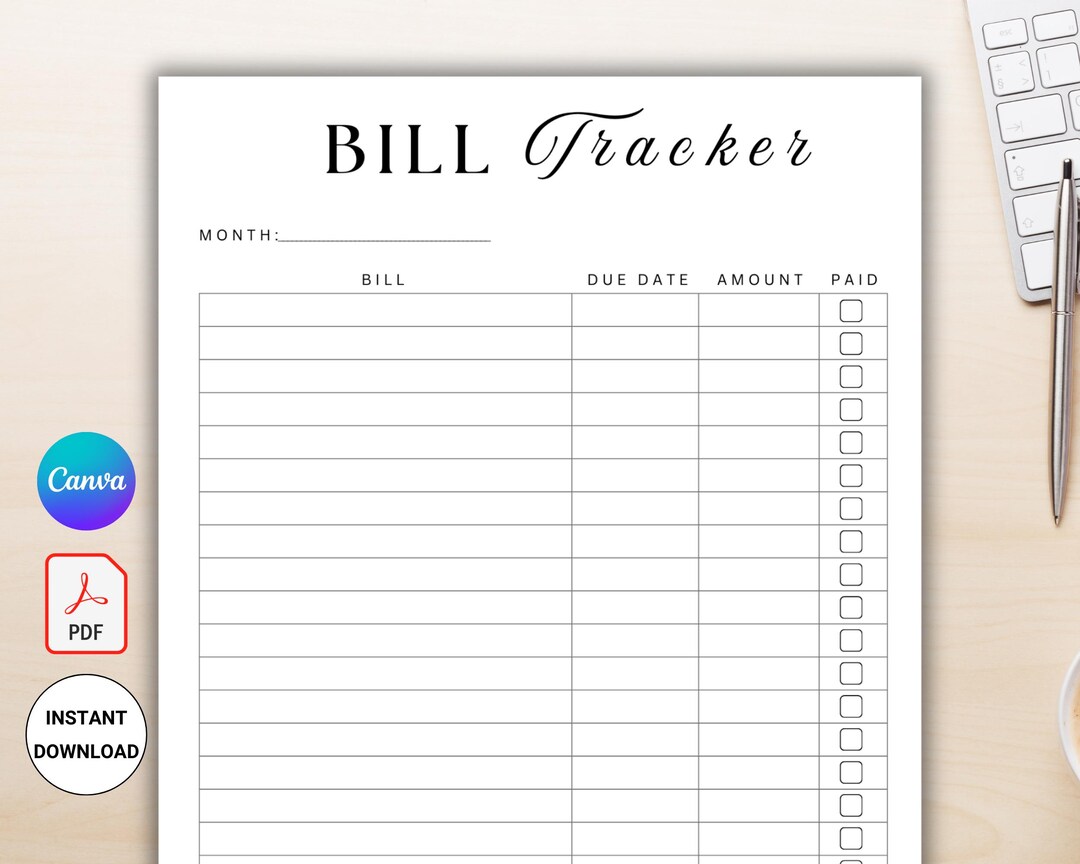 Printable Bill Tracker. Monthly Bill Log. Bill Planner. Bill Payment ...