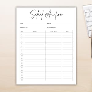 Editable Silent Auction Template | Printable Bid Sheet | Silent Auction ...