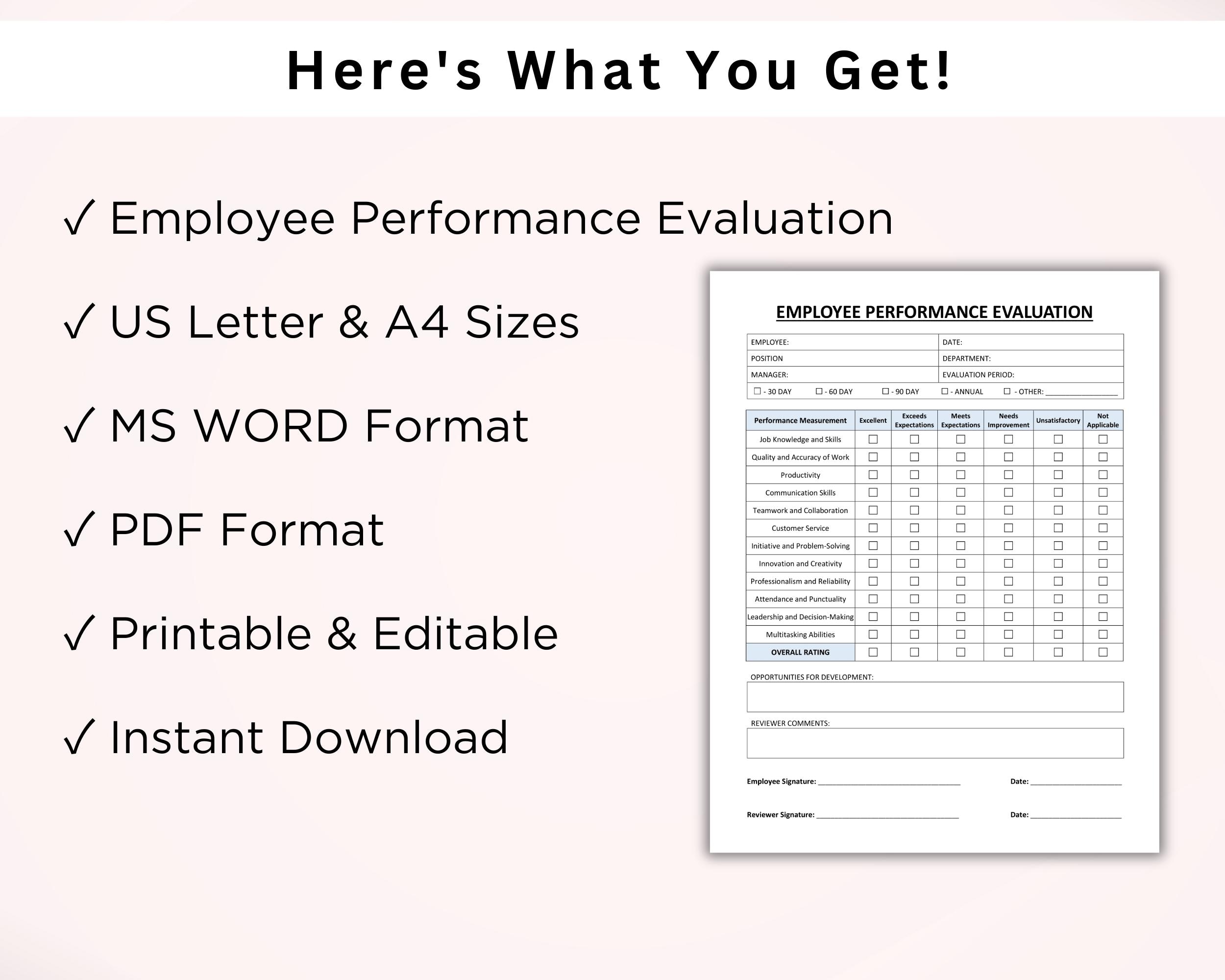 Employee Performance Evaluation Editable. Employee Assessment. Employee ...
