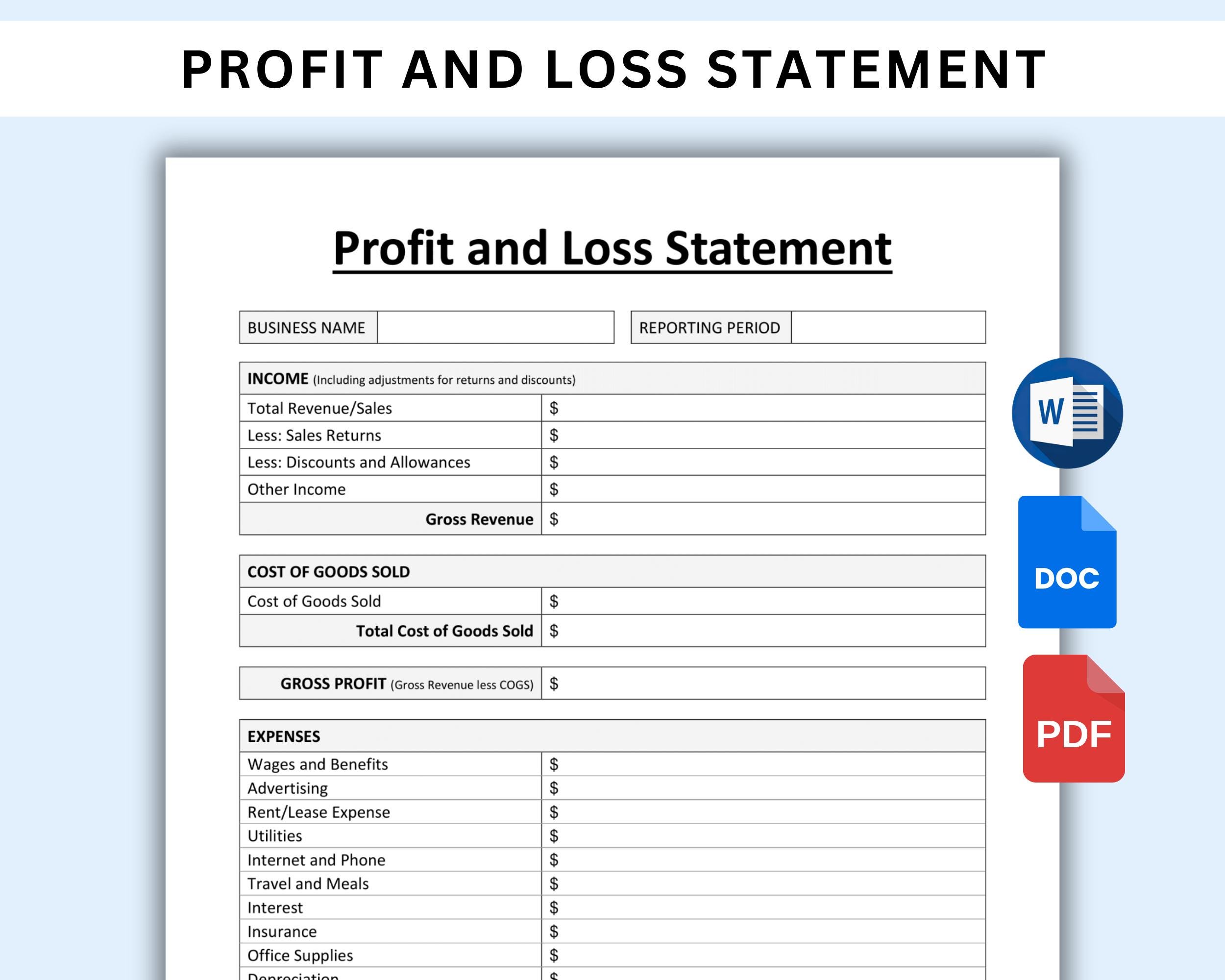 Profit and Loss Statement Template. Small Business Income & Expense ...