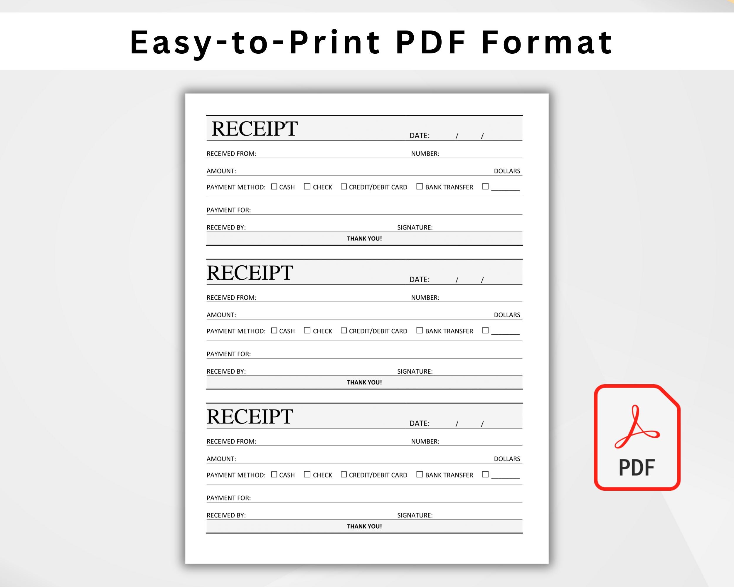 Receipt Template Printable. Customer Receipt. Editable Payment Receipt ...