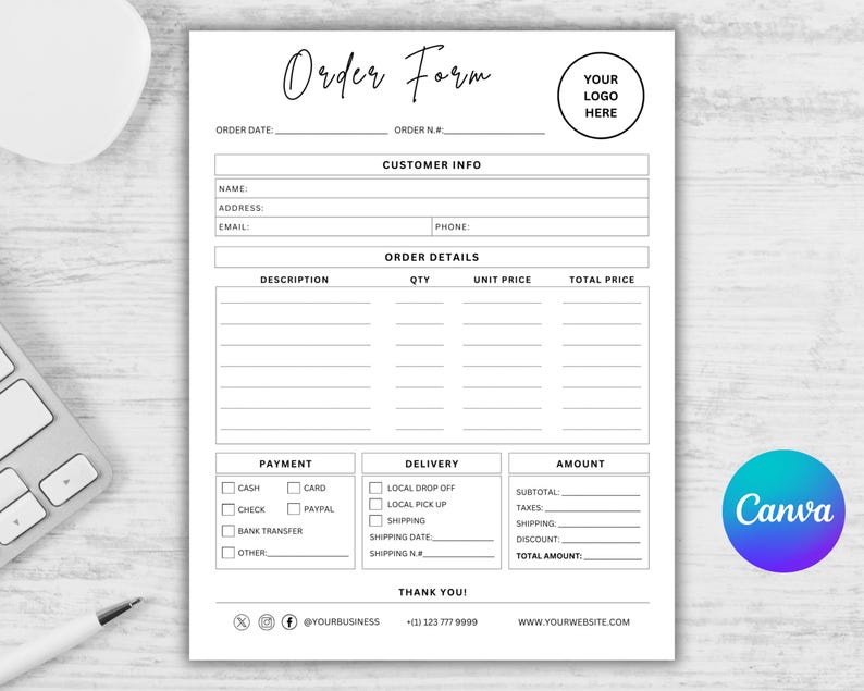 Editable Order Form Template: Small Business Customer Orders (canva, US ...
