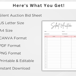 Editable Silent Auction Template | Printable Bid Sheet | Silent Auction ...
