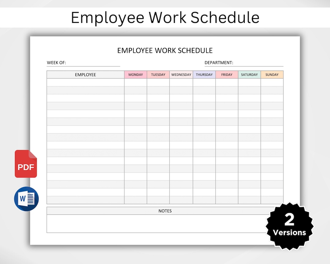 PRINTABLE Employee Work Schedule. Employee Time Sheet. Employee ...
